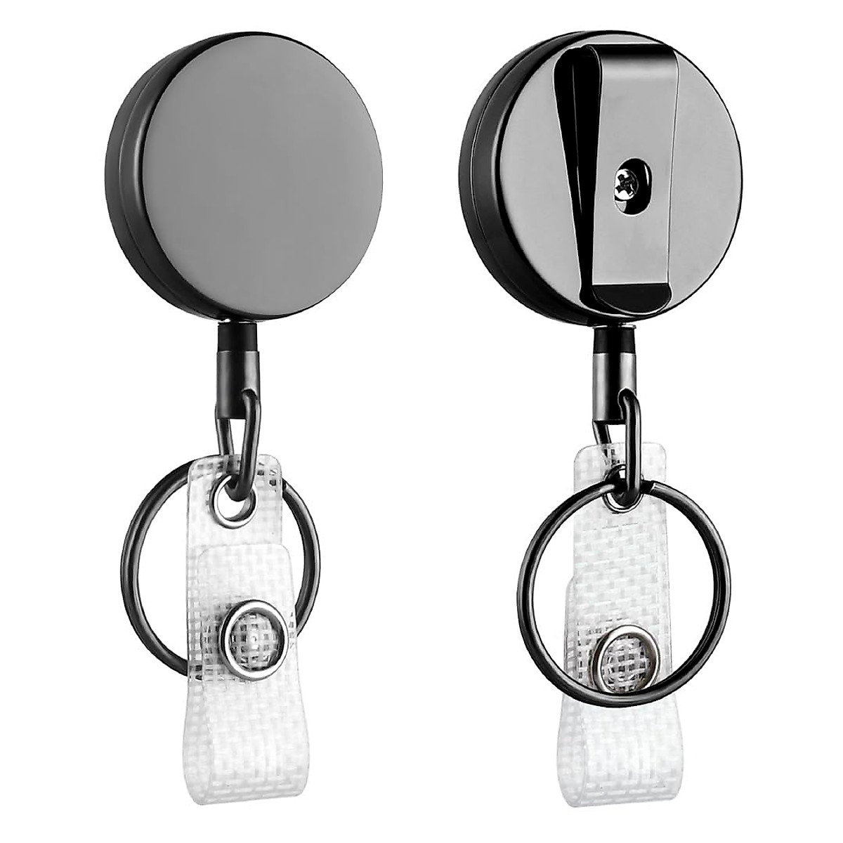 2 Pack Heavy Duty Retractable Badge Holder Reel, Will Well Metal ID Badge Holder with Belt Clip Key Ring for Name Card Keychain [All Metal Casing, 27.5" UHMWPE Fiber Cord, Reinforced Id Strap]