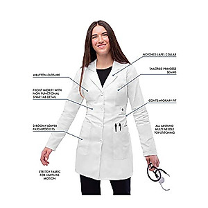 Adar Universal Stretch Lab Coat for Women - 36" Tab-Waist Lab Coat - 3304 - White - 3X
