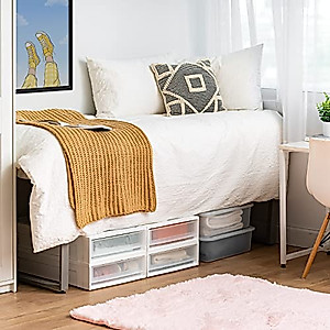 IRIS USA 27.5 Qt Plastic Under Bed Storage Containers with Sliding Organizer Drawers, 4 Pack, Stackable Storage Bins for Clothes, Linens and Shoes, White