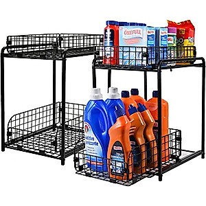 2-Pack Under Sink Organizer, Sliding Cabinet Wire Basket Organizer, Higher 2 Tier Under Bathroom Storage Drawer Multi-purpose Storage Shelf for Bathroom Kitchen Pantry