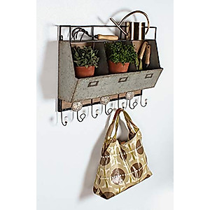 Kate and Laurel Arnica Rustic Wood and Metal Wall Storage Pockets with Hooks