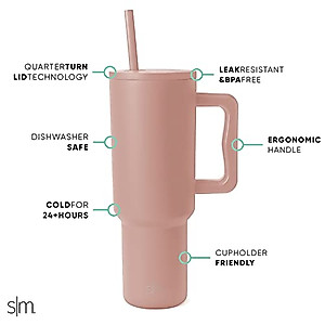 Simple Modern 40 oz Tumbler with Handle and Straw Lid | Insulated Cup Reusable Stainless Steel Water Bottle Travel Mug Cupholder Friendly | Gifts for Women Men Him Her | Trek Collection | Mauve Me