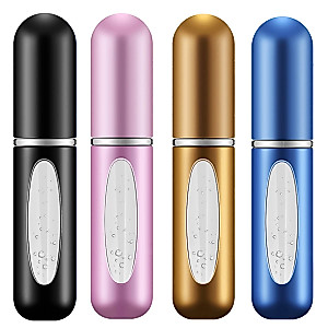 BeautyChen 4 Pack 5ml Portable Mini Refillable Perfume Atomizer Bottle Perfume Spray Empty Easy to Fill Scent Aftershave Pump Case Travel Outgoing Purse Multicolor