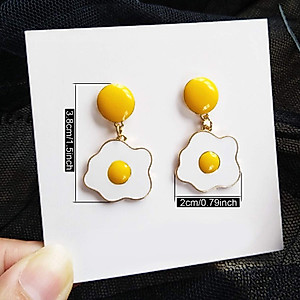 ANDPAI Chic Funny Cute 14k Gold Enamel Fried Egg Stud Earring Poached Egg Dangle Drop Earrings for Women Lover Kitchen Cooking Statement Jewelry Gifts (White)