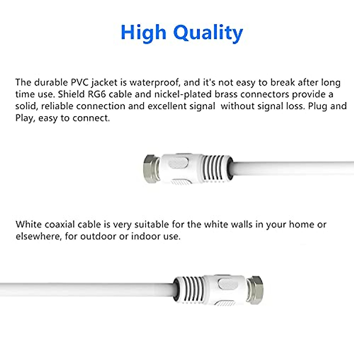 Short Coaxial Cable, 1ft White Coax Cable RG6 F Male to Male Connector Cord 75 Ohm with Coax Female to Female Coupler Adapter UIInosoo for AV, Cable TV, Antenna and Satellite