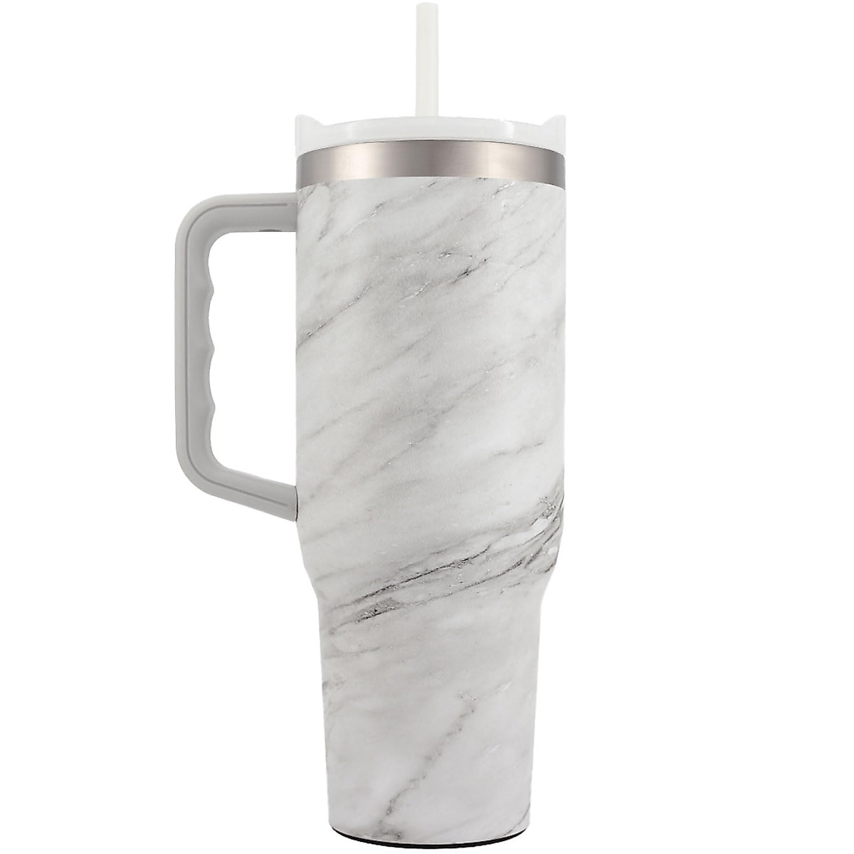 Yukon Outfitters Fit Forty 40oz Double Wall Vacuum Insulated Stainless Steel Tumbler with Reusable Straw & Ergonomic Handle | For Hot or Cold Beverage, White Marble