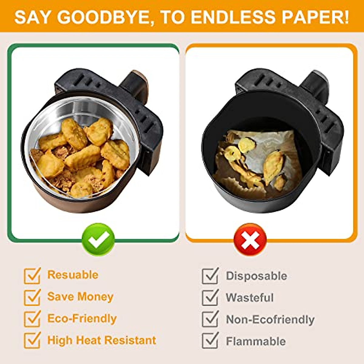 TACHWD Air Fryer Stainless Steel Liners,9'' Round Air Fryer Basket,Easy Cleaning Air Fryers Pan Accessories, Reusable Air Fryer metal Pot Fits 4 To 9QT (1Pack)