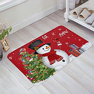 Teather Snowman Cardinal Birds Red Christmas Bath Rugs Snowflake Xmas Tree Sponge Doormat Absorbent Non Slip Backing Durable Soft Flannel Memory Foam Mats Carpet for Bathroom Kitchen, 20x31.5 inches
