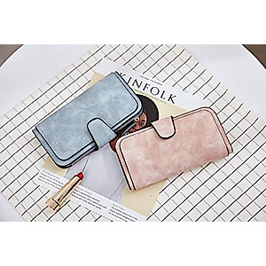 Wallet for Women PU Leather Clutch Purse Bifold Long Designer Ladies Checkbook Multi Credit Card Holder Organizer with Coin Zipper Pocket Light Blue