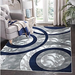 GLORY RUGS Area Rug Modern 8x10 Navy Circles Geometry Soft Hand Carved Contemporary Floor Carpet Fluffy Texture for Indoor Living Dining Room and Bedroom Area