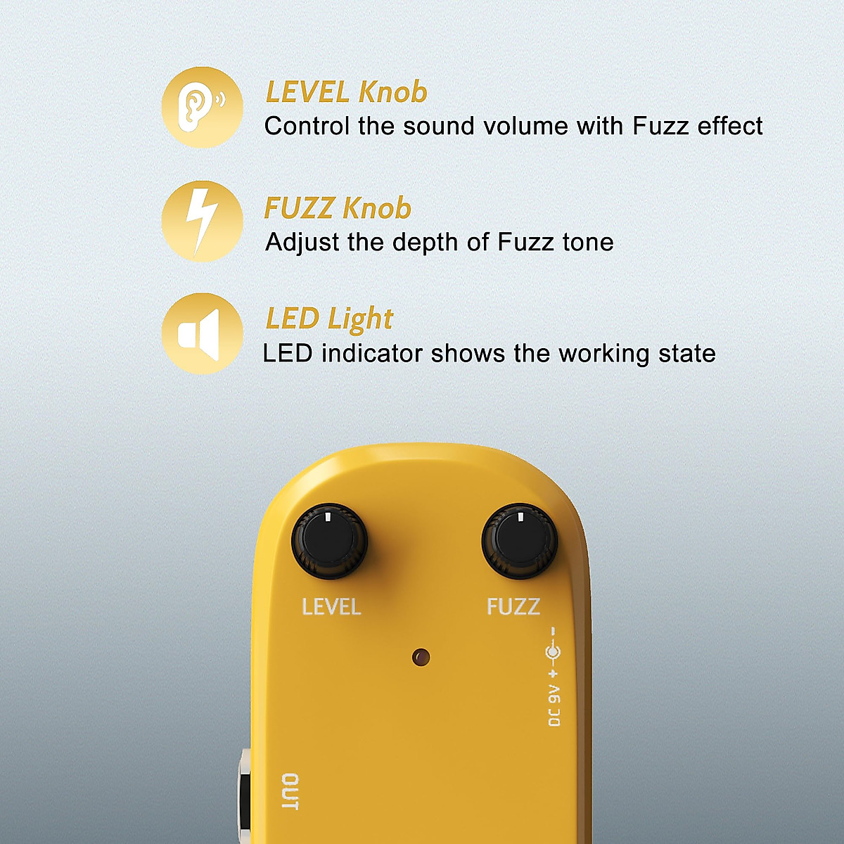 AZOR Vintage Fuzz Guitar Effect Pedal True Bypass Mini Pedal with Guitar Pedal Power Cable,9V Battery Clip Converter Power Cable