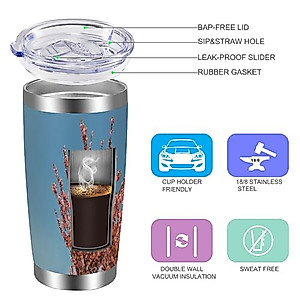 Jesmacti 20Oz Hot Drink Tumbler Cherry Blossom Tree Berlin Germany Pink Flowers Lighted Sun Morning Clear Hot Cold Tumbler Travel Coffee Mug for Travel