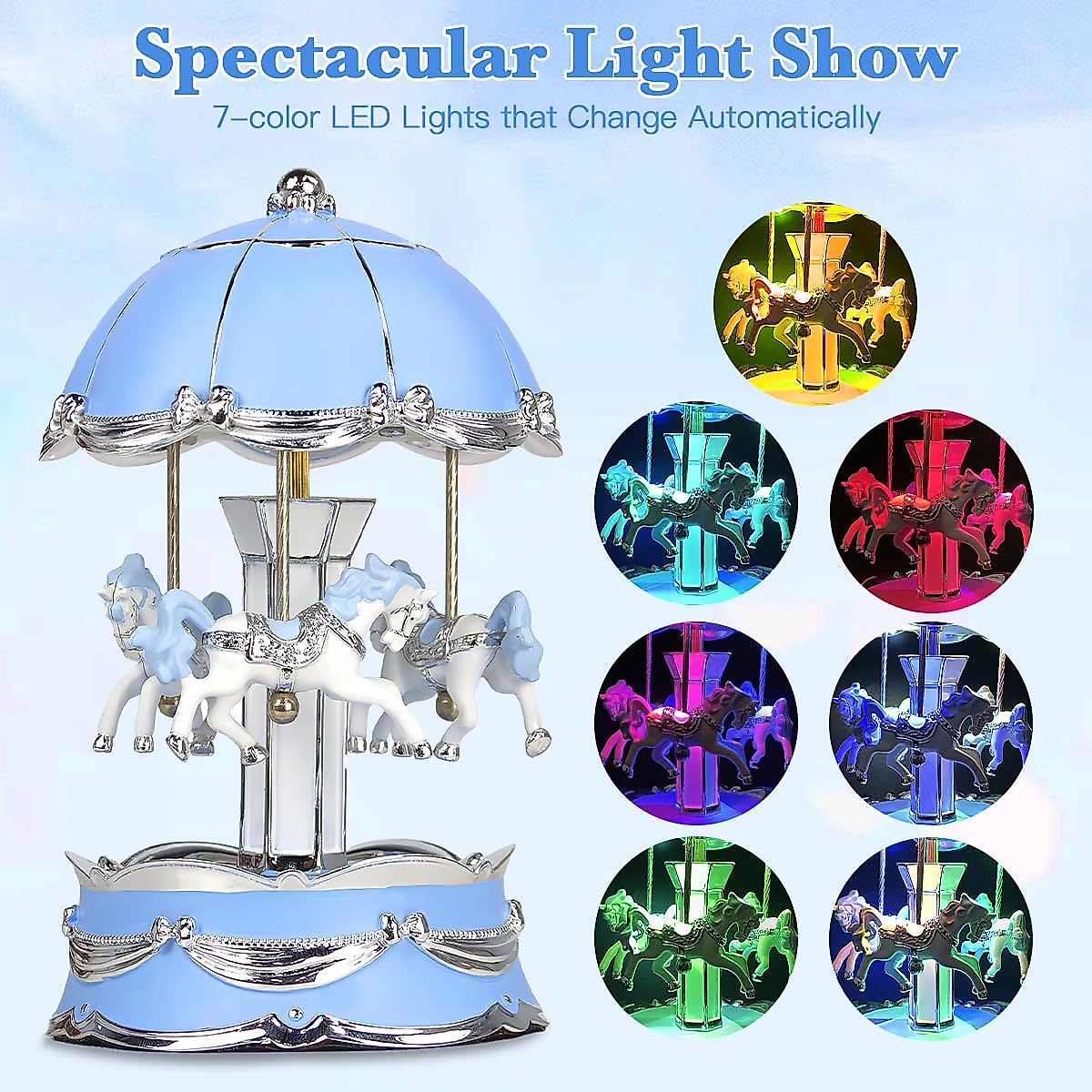 Saeifin Carousel Horse Music Box Gifts U R My Sunshine,Color Changing LED Lights Musical Carousel for Girls Women Mom Daughter,Christmas Anniversary Valentines Day Present Birthday Gifts (Blue)