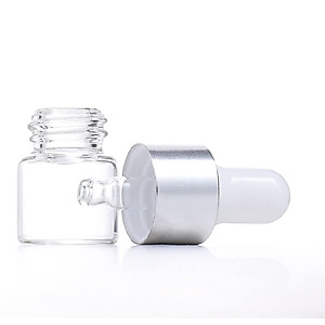 ZbFwmx 20Pack Set 1ML Glass Bottles with Glass Eye Dropper Dispenser for Sample Vial Small Essential Oil Bottle with Glass Eye Dropper, Colognes & Perfumes (Sliver-Clear)