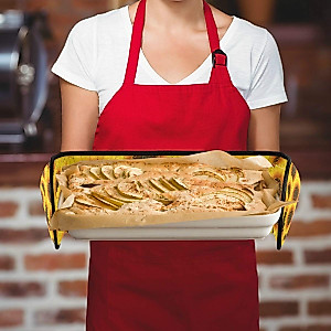 Quilted Double Oven Mitts - Yellow Sunflower Connected Oven Mitts Cooking Gloves Great for BBQ Grilling Baking