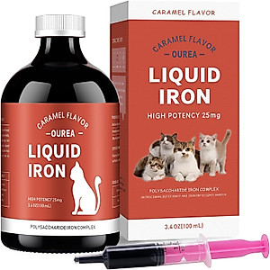 Iron Supplements for Cats - Liquid Iron for Anemia with Cat Vitamins, Support Iron Levels, Promote Red Cell, Boost Energy and Vitality in Cat Health, 3.4oz(100ml)