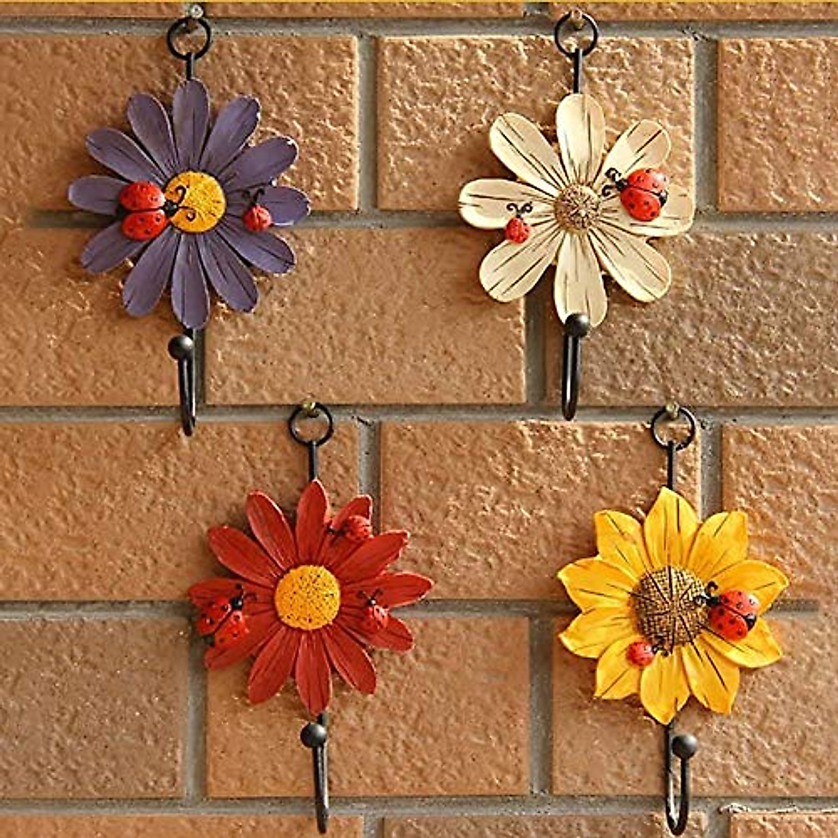 qiguch66 Wall Hooks for Home Kitchen Bathroom, Creative Household Ladybug Flower Resin Keys Coat Hat Wall Hook Home Decoration - White