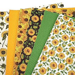 David Angie Sunflowers Printed Faux Leather Sheet PU Grain Textured Synthetic Leather Sheet Assorted 6 Pcs 7.7" x 12.9" (20 cm x 33 cm) for Earrings Headbands Making (Sunflower)