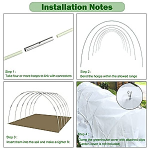 hannger 3 Sets of Greenhouse Hoops Grow Tunnel 17Pcs Row Cover Hoops - 7ft Long Garden Hoops for Raised Beds with Rust-Free Fiberglass Support Hoops Frame - DIY Plant Support Garden Stakes