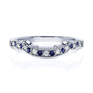 Kobelli 1/5ct TCW Sapphire and Diamond Contour Wedding Ring in 14k White Gold - Size 7