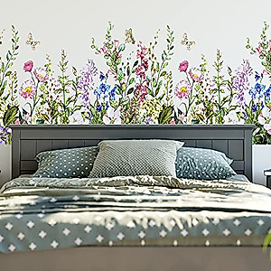 Colorful Flowers Wall Stickers, ULENDIS Peel and Stick Green Plants Flower Grass Butterfly Wall Decals, DIY Removable Wall Art Sticker Decals Decor for Kids Babys Bedroom Living Room Nursery
