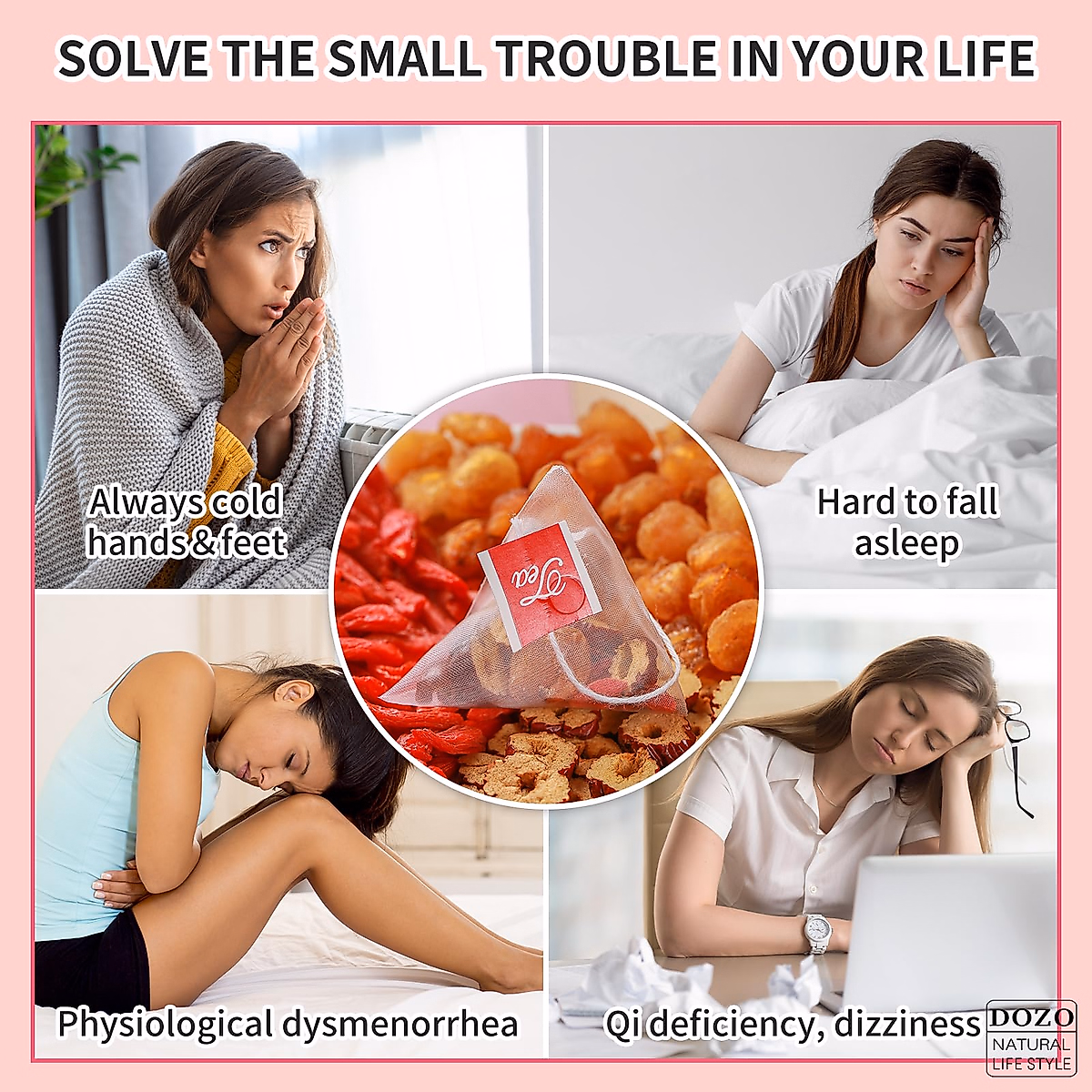 DOZO Longan Red Jujube Tea Bags 6.34oz/180g(25bag) Red Date Longan Goji Berry Fruit Tea Dried Longan Wolfberry Replenish Qi Women's Five Treasures Tea Combination Fruit Tea 桂圆枸杞红枣茶 水果茶