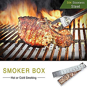 Smoker Box for BBQ Grill Wood Chips,Charcoal & Gas Barbecue Meat Smoked Salmon - Thicker Stainless Steel Won't Warp Reusable Barbecue Grilling Accessories and Cool Dad Gifts