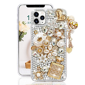 Guppy for iPhone 11 Pro Max Case Women Luxury 3D Bling Shiny Rhinestone Diamond Crystal Pearl Handmade Pendant Iron Tower Pumpkin Car Flowers Soft Protective Anti-Fall Case for iPhone 11 Pro Max