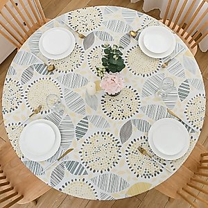 LIBERECOO Round Vinyl Fitted Tablecloth with Flannel Backing Elastic Edge Plastic Table Cover Waterproof Table Cloth Stain-Resistant Wipeable for 40"-44" Round Table