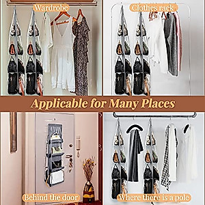 Ceuku Hanging Handbag Organizer 2 Pcs Hanging Purse Organizer with 8 Easy Access Pockets Dustproof Hanging Bag Organizer for Purse Handbag, Purse Organizer for Closet Space Saving Grey 46” L x 13.8” W