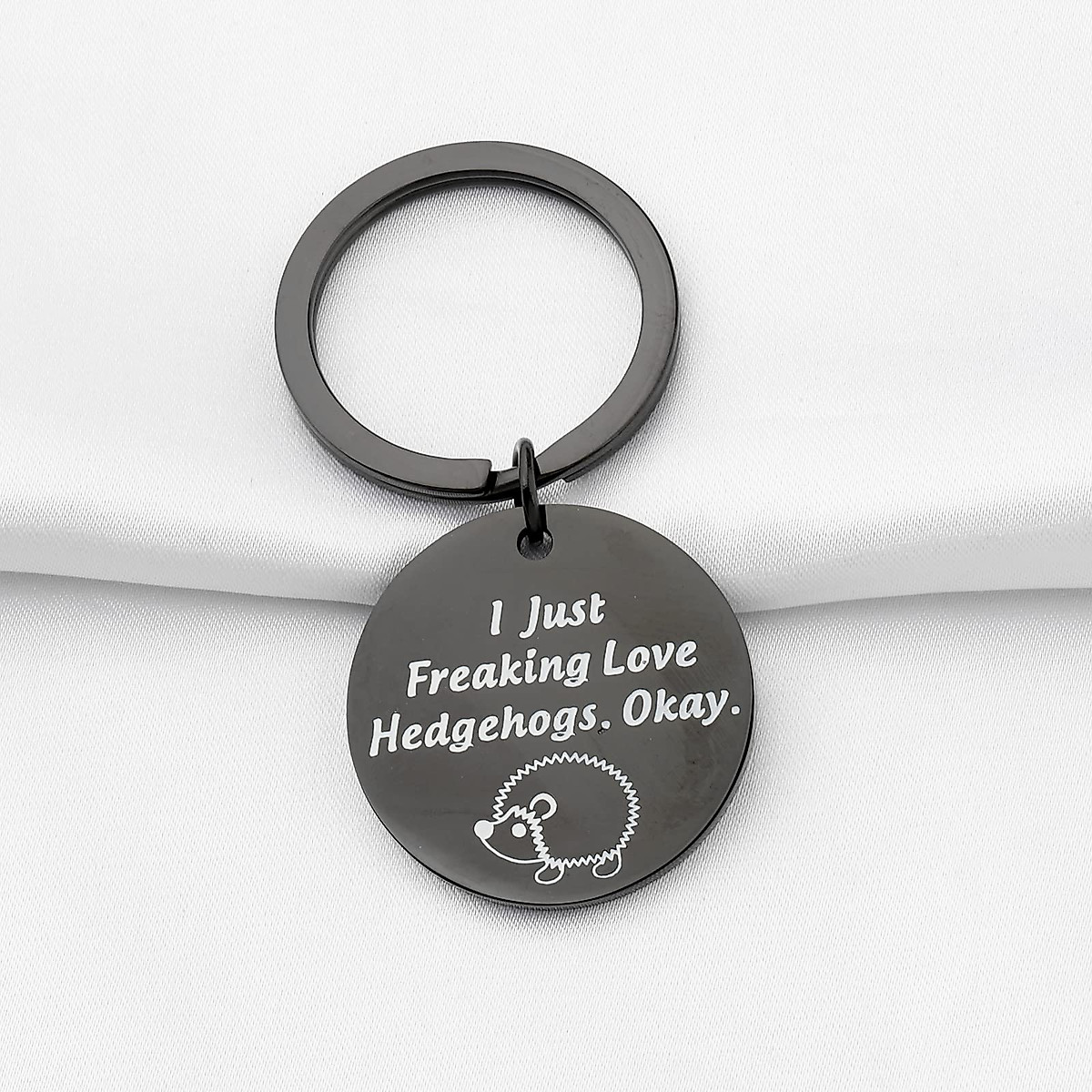 BEKECH Hedgehog Keychain Hedgehog Lover Gift I Just Freaking Love Hedgehogs OKay Keychain Cute Animal Hedgehog Gift for Women Hog Mom Gift (black)