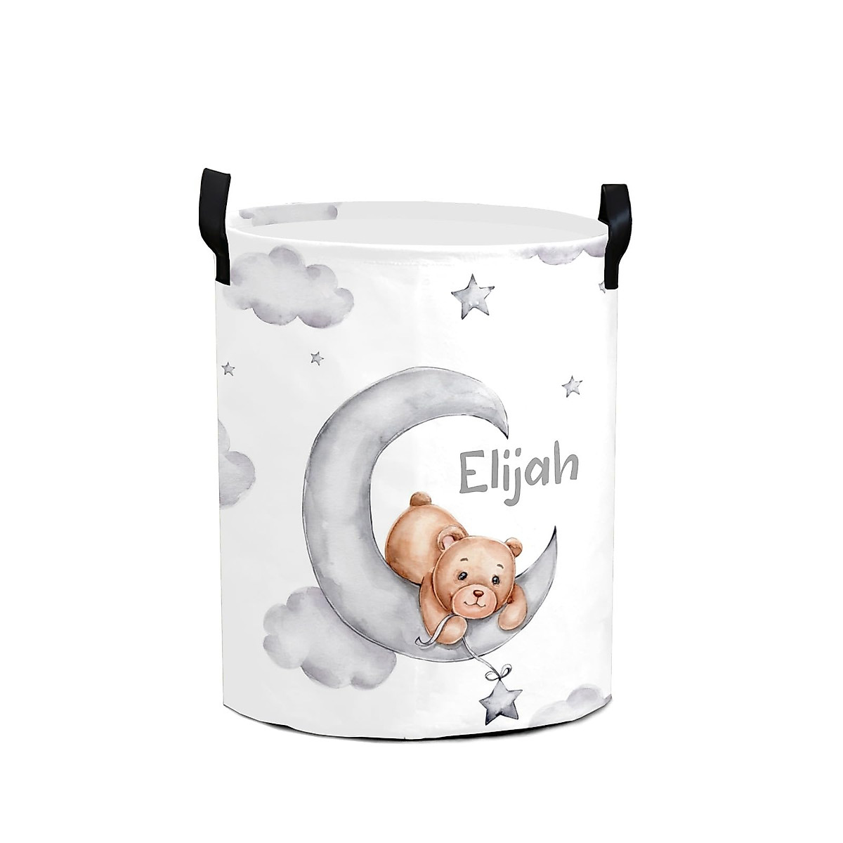 Teddy Bears on Clouds Personalized Laundry Basket,Custom Name Collapsible Waterproof Laundry Hamper Storage Bins with Handle for Clothes,Toys Nursery