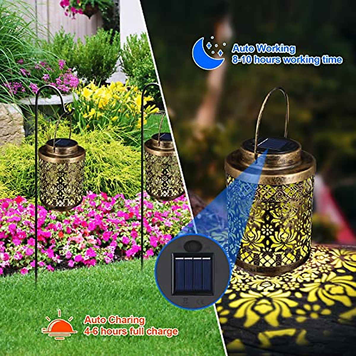 2 Pack Solar Lanterns Outdoor Waterproof, TYNLED Metal Solar Lantern Hanging Solar Outdoor Lanterns Solar Powered Outdoor Lanterns for Garden Patio Pathway Yard Porch