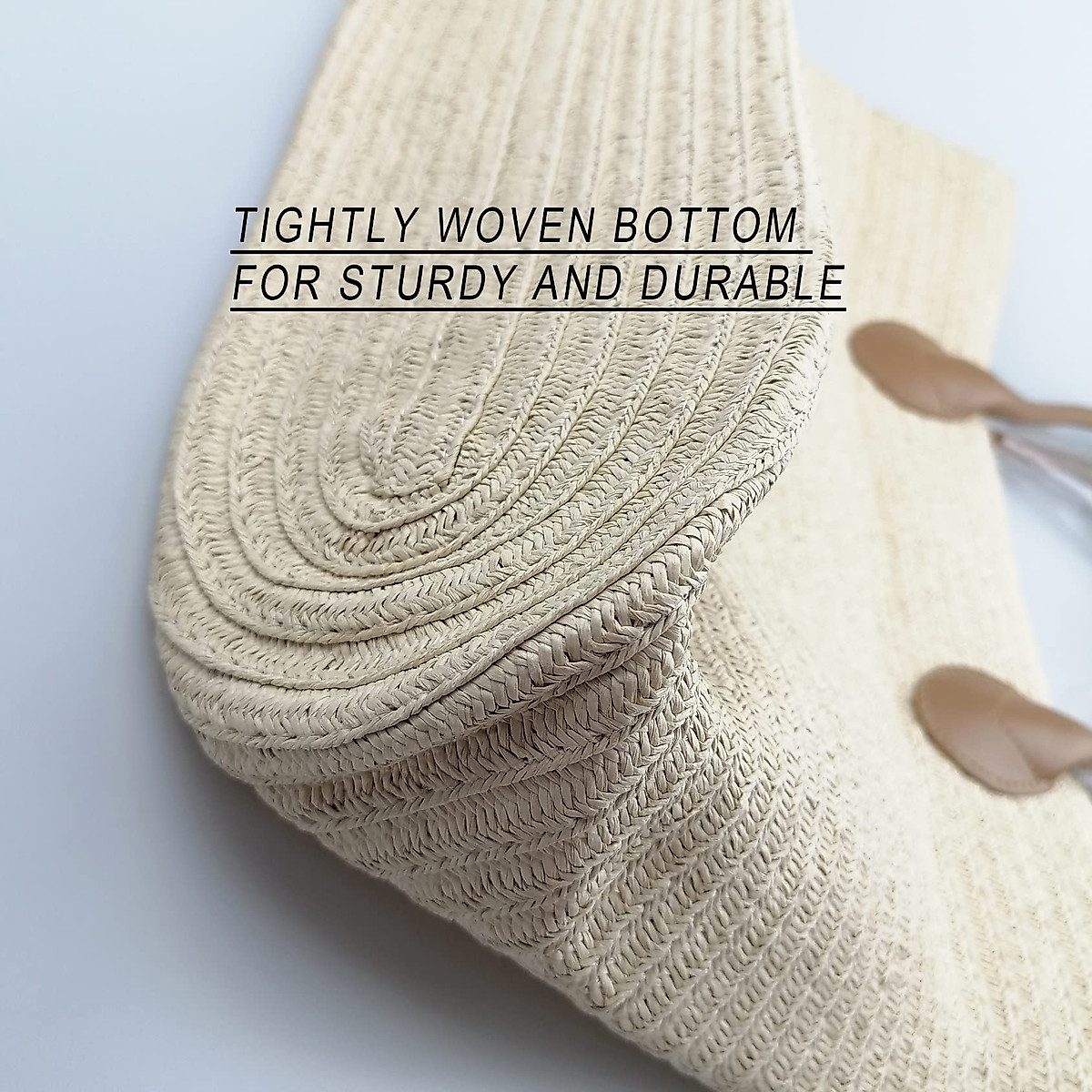 HJYFYL Women Straw Bag Summer Straw Beach Bag Large Handbag Straw Tote Bag Woven Bags (Beige)