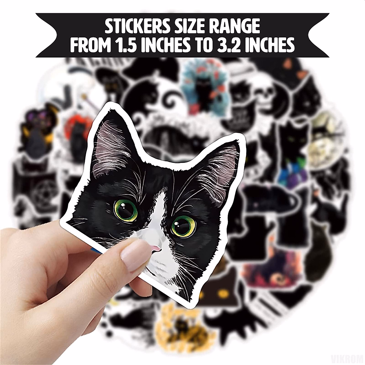 100pcs Waterproof Laptop Stickers Black Cute Cat Stickers for Water Bottles Kawaii Black and White Sticker Pack - Black Skateboard Sticker Computer Laptop Guitar Hydro Flask Phone