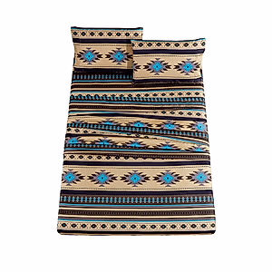 Chezmoi Collection Prescott 4-Piece Southwestern Geometric Tribal Multicolor Teal Beige Black Gray Sheet Set, Full Size