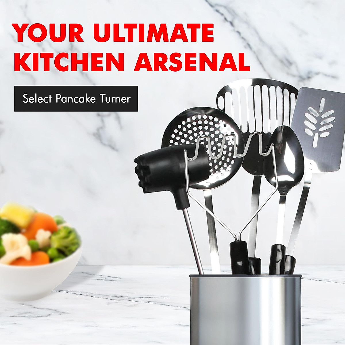 Chef Craft Select Turner/Spatula, 14.5 inch, Stainless Steel/Black