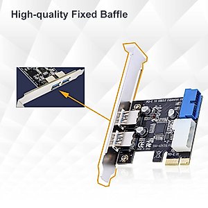 PCI-E to USB 3.0 PCI Express Card, 5 Gbps 2-Port PCIe to USB Expansion Card Adapter with Front 19PIN Power Connector Interface for Desktops