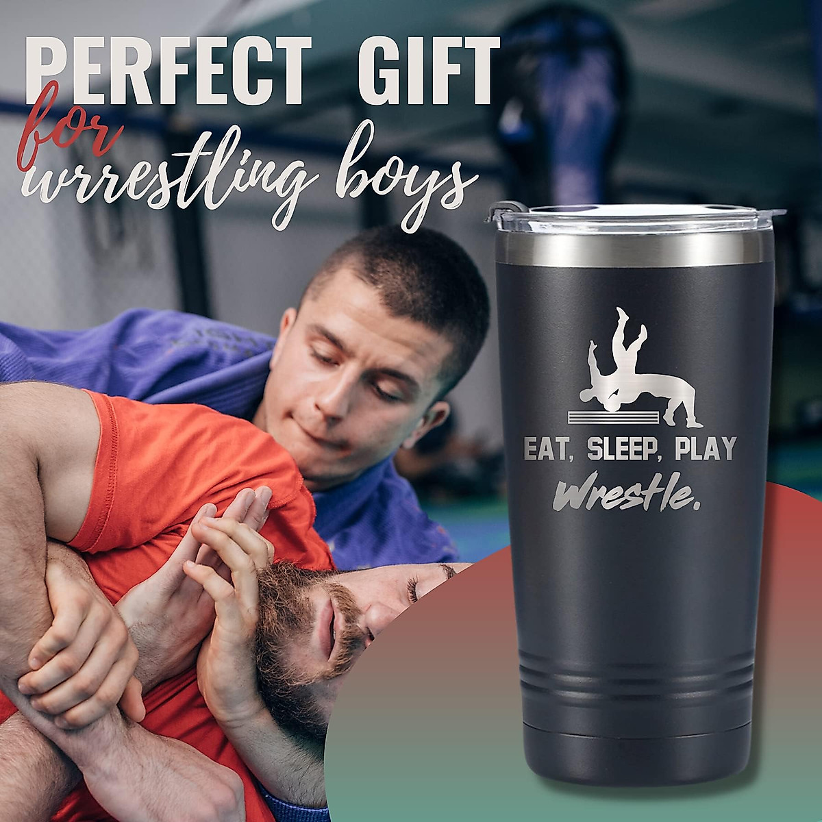 Onebttl Wrestling Gifts, Eat Sleep Play Wrestle, Wrestler Gifts for Men, Teen Boys, Appreciation Gift for Coaches, Juegos de Lucha libre, 20oz Stainless Steel Tumbler, Black