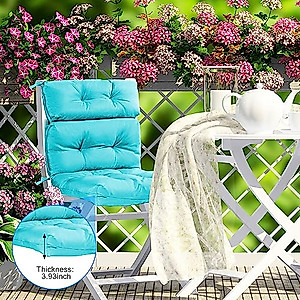 Geelin High Back Patio Chair Cushion Indoor Outdoor Seat Back Chair Cushions Tufted Patio Chair Cushions Waterproof Rocking Chair Pads All Weather Replacement Cushions for Outdoor Furniture (Blue, 4)