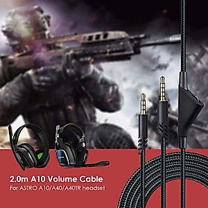 YARENKA Replacement Astro A10 A40 Headset Cable - 2.0M A10 Volume Cable Cord Compatible with Astro A10/A40 Gaming Headsets Xbox One PS4/5 Controller Headphone Audio Extension Cable 6.5 Feet(Black)