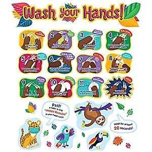 Carson Dellosa One World Wash Your Hands Bulletin Board Set, Carson Dellosa Social Distancing Classroom Decorations, 45 Pieces