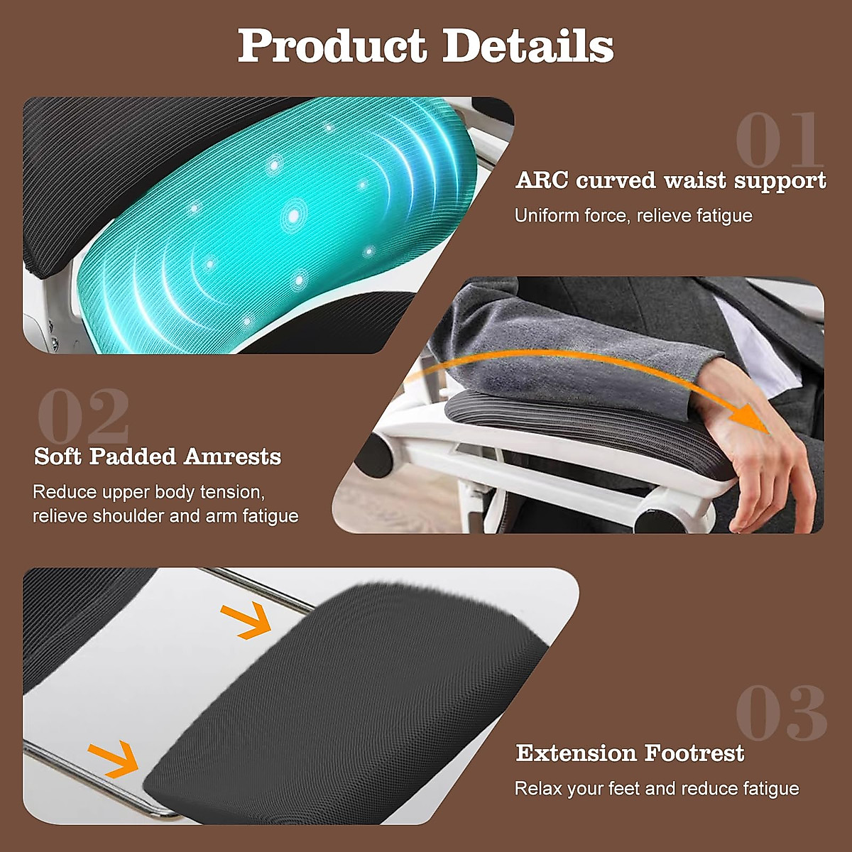 XUEGW Ergonomic Office Chair High Back Mesh Desk Chair with Lumbar Support and Adjustable Headrest Computer Gaming Chair Executive Swivel Chair for Home Office