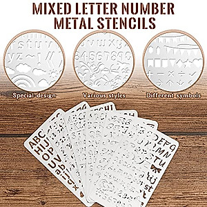 6 Pcs Mixed Letter Number Metal Stencils Plant Wood Burning Stencils Templates Alphabet Symbol Stainless Steel Stencils for Wood Carving Drawing Engraving Scrapbooking Journal Craft DIY(Letter Style)