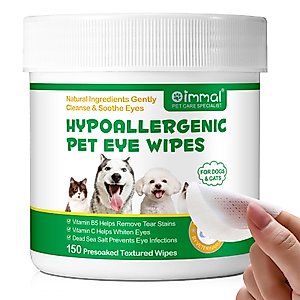 ISUNRISE Dog Eye Wipes for Dogs & Cats - 150pcs Dog Eye Cleaning Wipes, Natural Coconut Oil Soft Pet Wipes for Gently Remove Tear Stain, Eye Debris, Discharge, Mucus Secretions and Pet Eye Care
