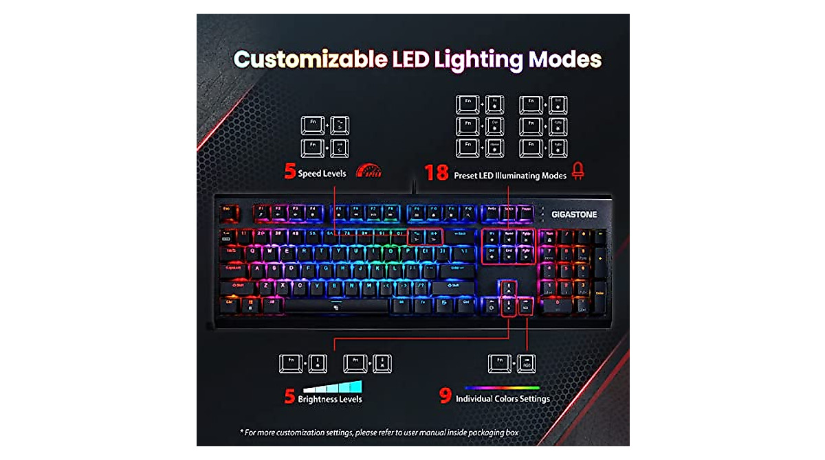 Gigastone Mechanical Gaming Keyboard with RGB Backlit Brown Switches
