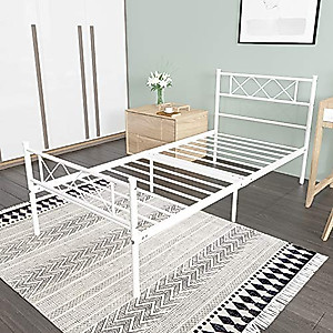 Weehom Metal Twin Bed Platform Frame Heavy Duty Steel Slat Under Bed Storage,White