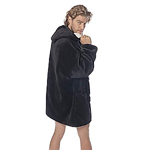Sherpa Oversized Hoodie Blanket - Double Sided Sweatshirt Blanket Hoodie Women / For Men And Kids | Big Wearable Blanket For Adults And Teens One Size Fits All |  The Ultimate Gift - Reluxie (Black)