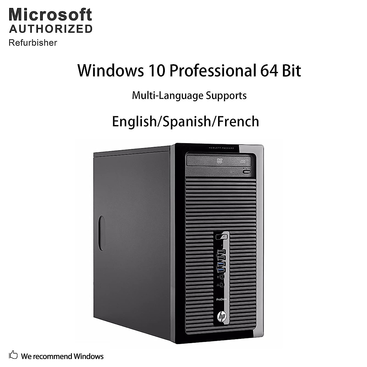 HP ProDesk 400 G1 Tower Computer PC, Intel Quad Core i5-4570 up to 3.6GHz, 16G DDR3, 256G SSD, DVD, Windows 10 Pro 64 Bit-Multi-Language Supports English/Spanish/French (Renewed)