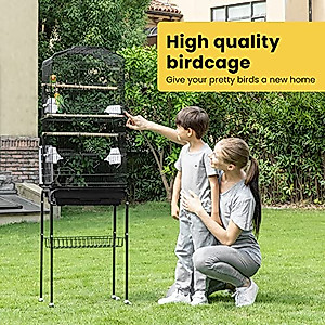 VIVOHOME 59.8 Inch Wrought Iron Bird Cage with Play Top and Rolling Stand for Parrots Conures Lovebird Cockatiel Parakeets Black